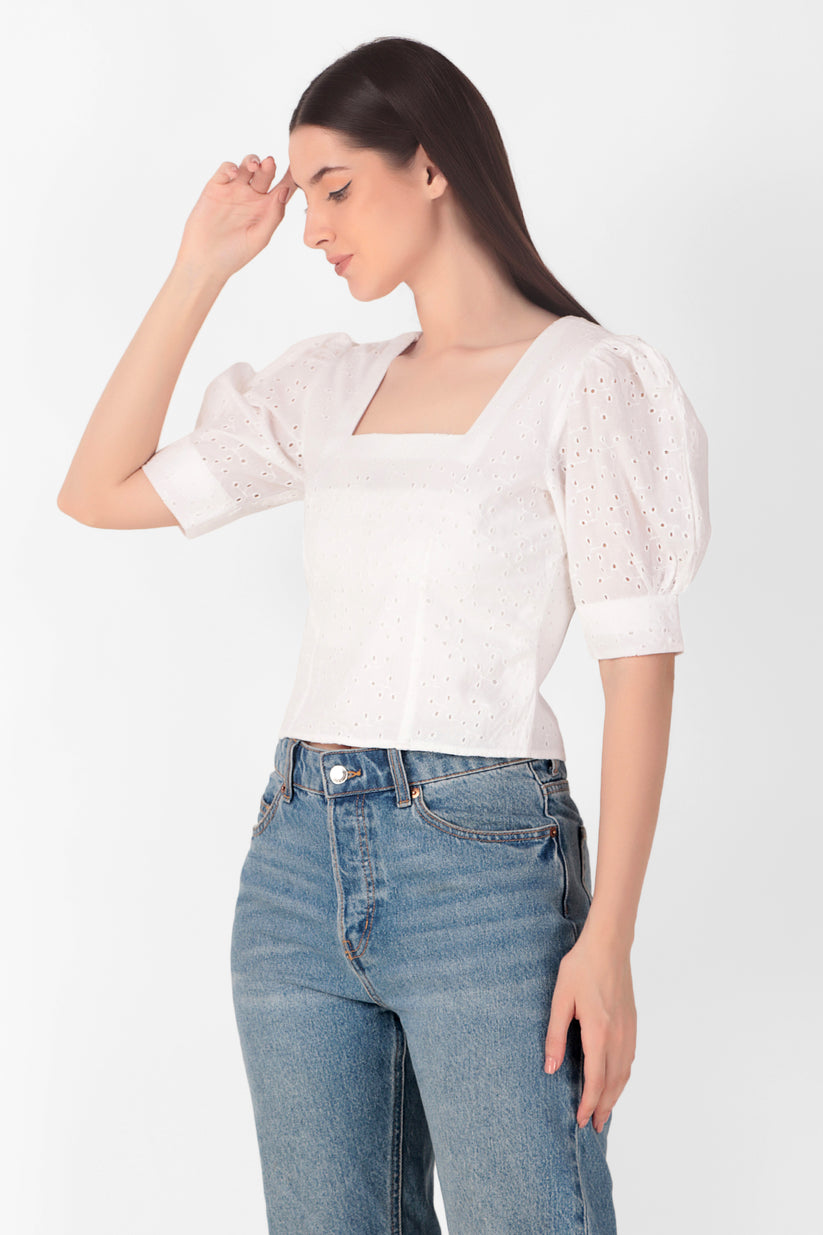 Puff Sleeves Hakoba Crop Top – Interweave